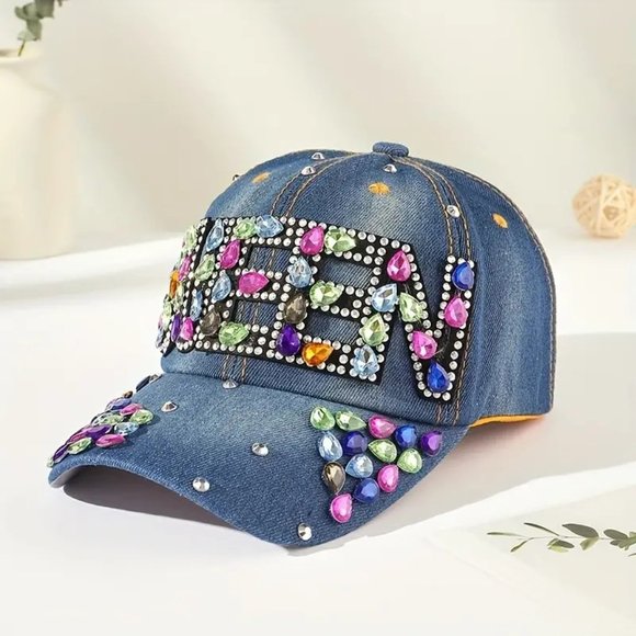bling bling queen cap | Accessories | Rhinestone Bling Bling Demin ...